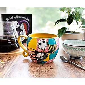 Disney The Nightmare Before Christmas Jack and Sally Patchwork 16-Ounce Sculpted Handle Ceramic Mug