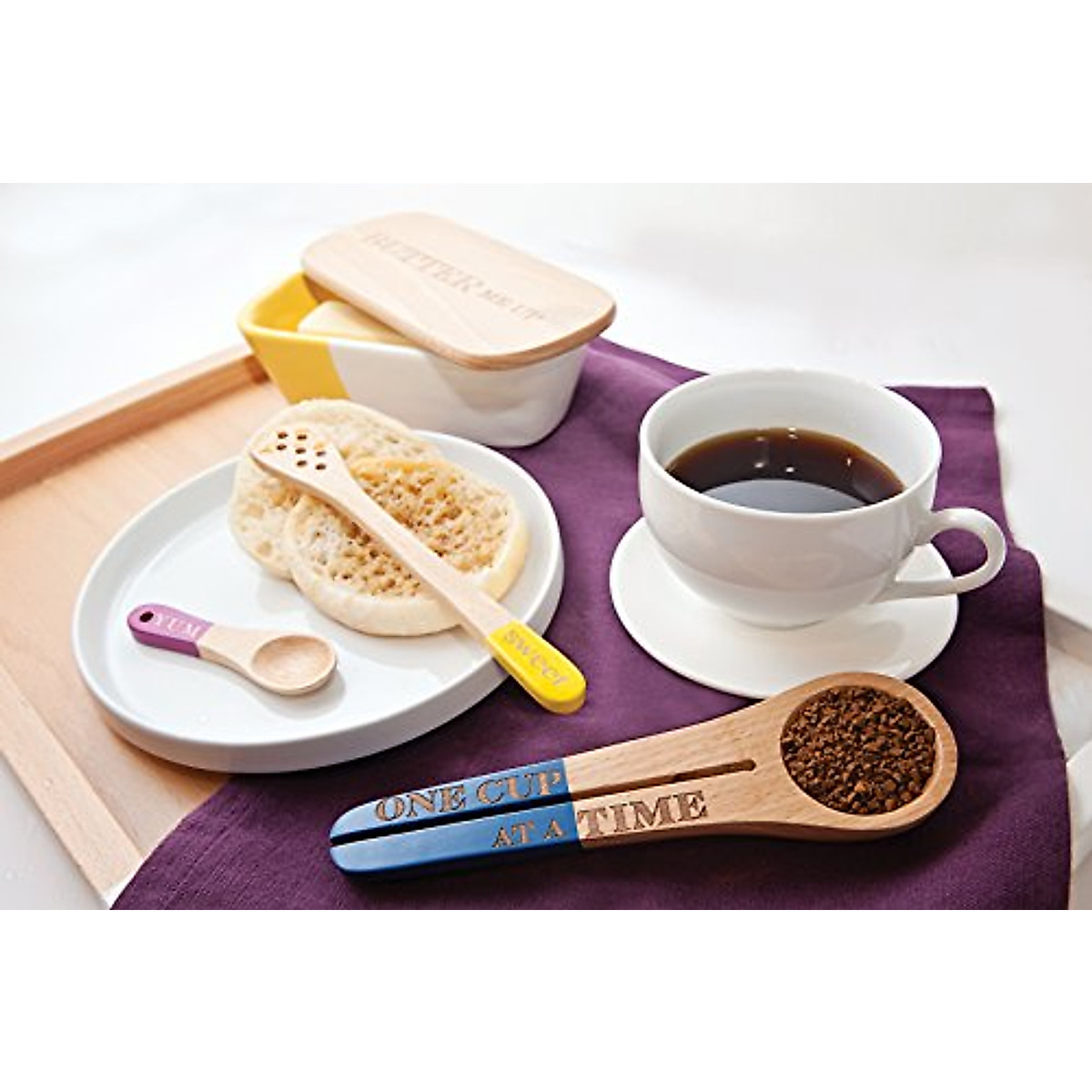 Talisman Designs Laser Etched Vivid Beechwood & Stoneware Butter Dish with Lid Butter Me Up Solid Wooden Lid Butter Holder Fun & Functional Kitchen Supplies