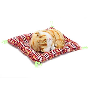 Coolayoung 2Pcs Sleeping Cat on Pad Doll Toy, Cute Mini Kitten on Pad with Meows Sounds Decor Hand Toy Gift for Kids Boys Girls