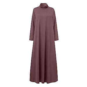 Strapless Dress Womens Casual Maxi Dress Long Sleeve Mock Neck Robe Abaya Muslim Ramadan Dress Flowy Maxi Dress Islamic Evening Gown Gift Card Pink