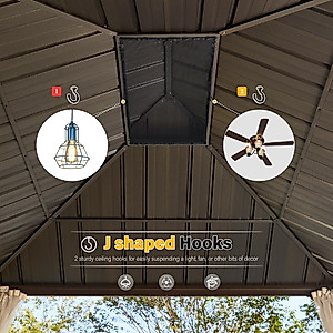 Hardtop Gazebo 12' x 16' W/Steel Double Roof, Anti-Rust Coating Aluminum Frame Permanent Outdoor Waterproof Pavilion w/Curtains & Netting, Hard Top Gazebo for Patio Backyard Garden Lawn Parties, Brown