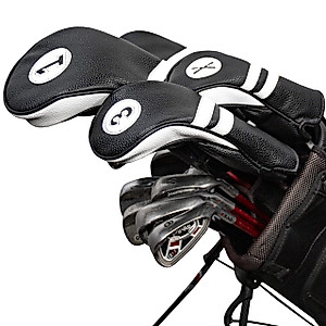 ProActive Sports | Vintage Golf Club Head Covers | for Drivers, Fairway Woods, and Hybrids | Classy Headcovers That Fit Most Clubs | Classic Leather Look | 4-Pack Combo 1, 3, 5, X | Black/White