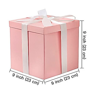 RUSPEPA Medium Birthday Gift Box with Lids, Ribbon and Tissue Paper, Collapsible Gift Box - 1 Pcs, 9x9x9 Inches, Pink