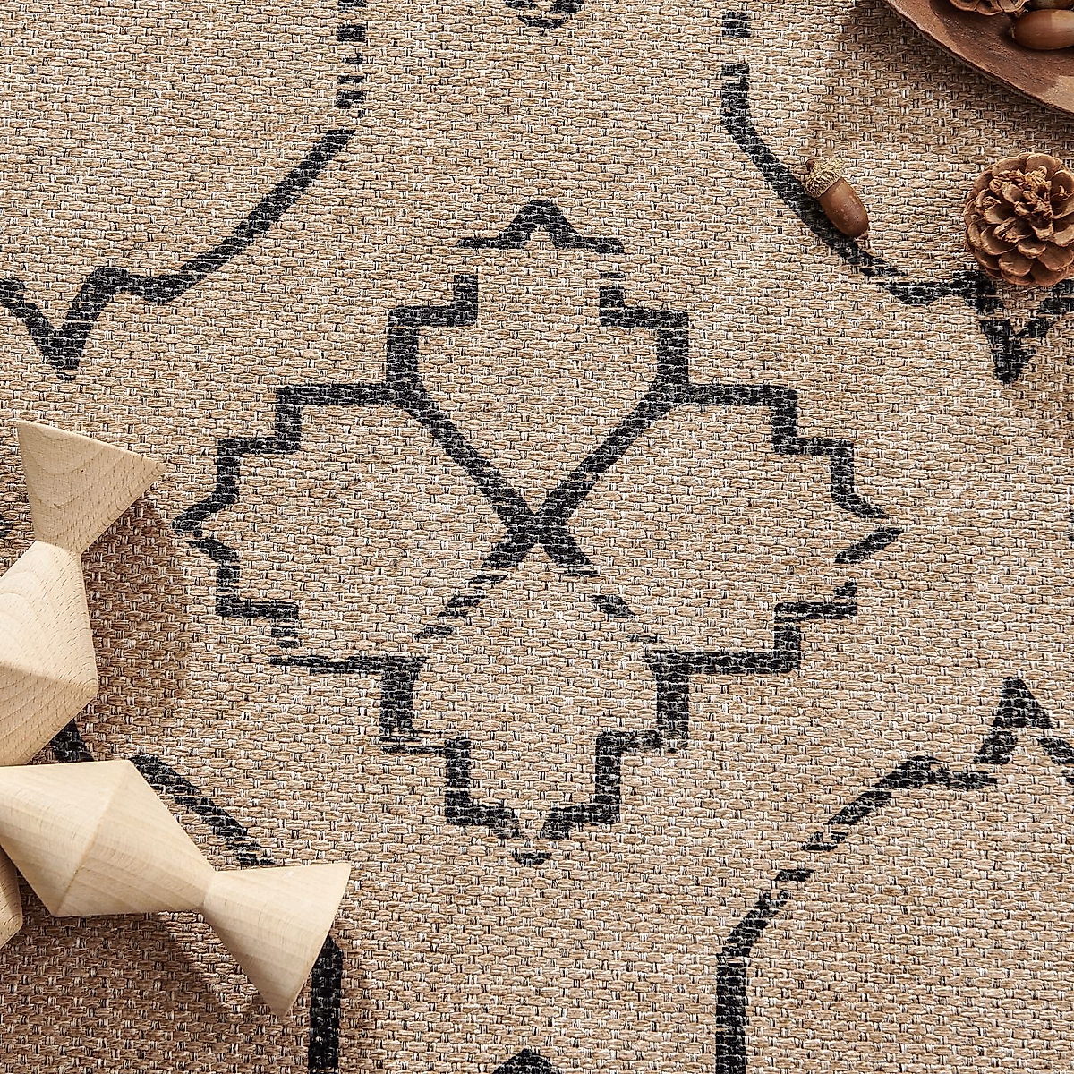 jinchan Runner Rug 2x8 Area Rug Recycled Boho Chic Jute Rug Indoor Outdoor Floor Cover Print Floral Rug Black Accent Rug for Living Room Bedroom Dining Room Patio Garden