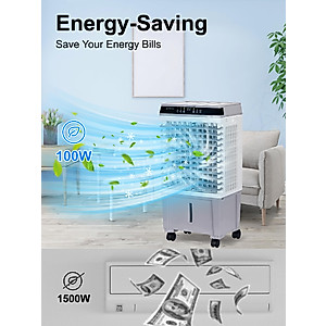 Landeagle Swamp Cooler, 1800CFM Evaporative Cooler with 5.3-Gal Water Tank, Cooling Fan with 3 Speeds, Remote Control, 12H Timer, Evaporative Air Cooler for Indoor Room Bedroom Use