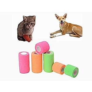 Transun Moo 6 Pack 2" x 5 Yards Self Adhesive Bandage Wrap Breathable Cohesive Vet Wrap for Pets, Elastic Self-Adherent Tape for Sports, Wrist, Ankle (Mixed Colors)