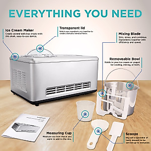 Ivation Automatic Ice Cream Maker Machine, No Pre-freezing Necessary with Built-in Compressor, Stainless Steel Gelato & Yogurt Machine, LCD Touchscreen Control, 2 Qt