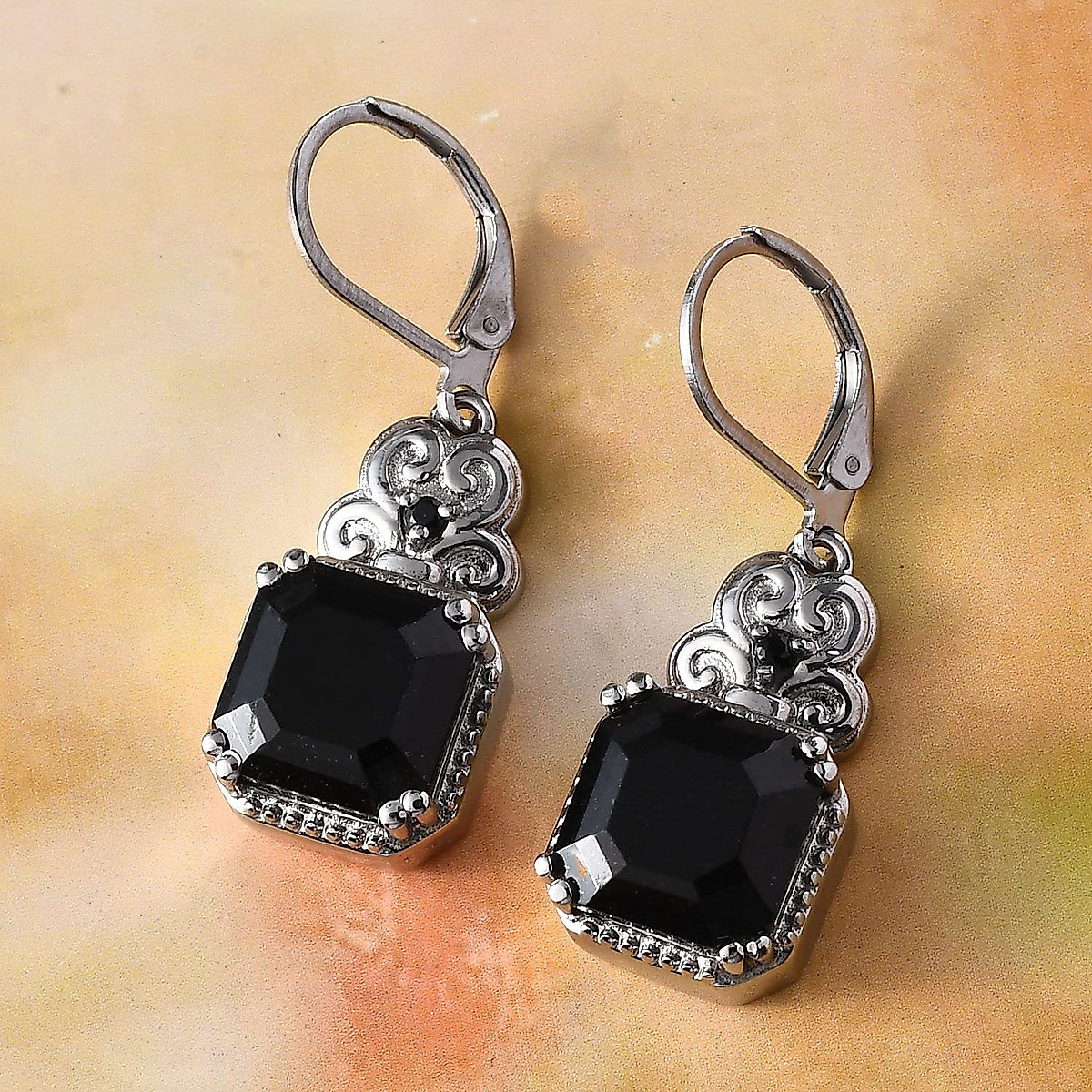 SHOP LC Black Tourmaline & Spinel Dangle Earrings for Women Jewelry Birthstone Jewelry Stainless Steel Lever Back Gifts for Women Ct 7.13 (10x10 MM) Birthday Gifts