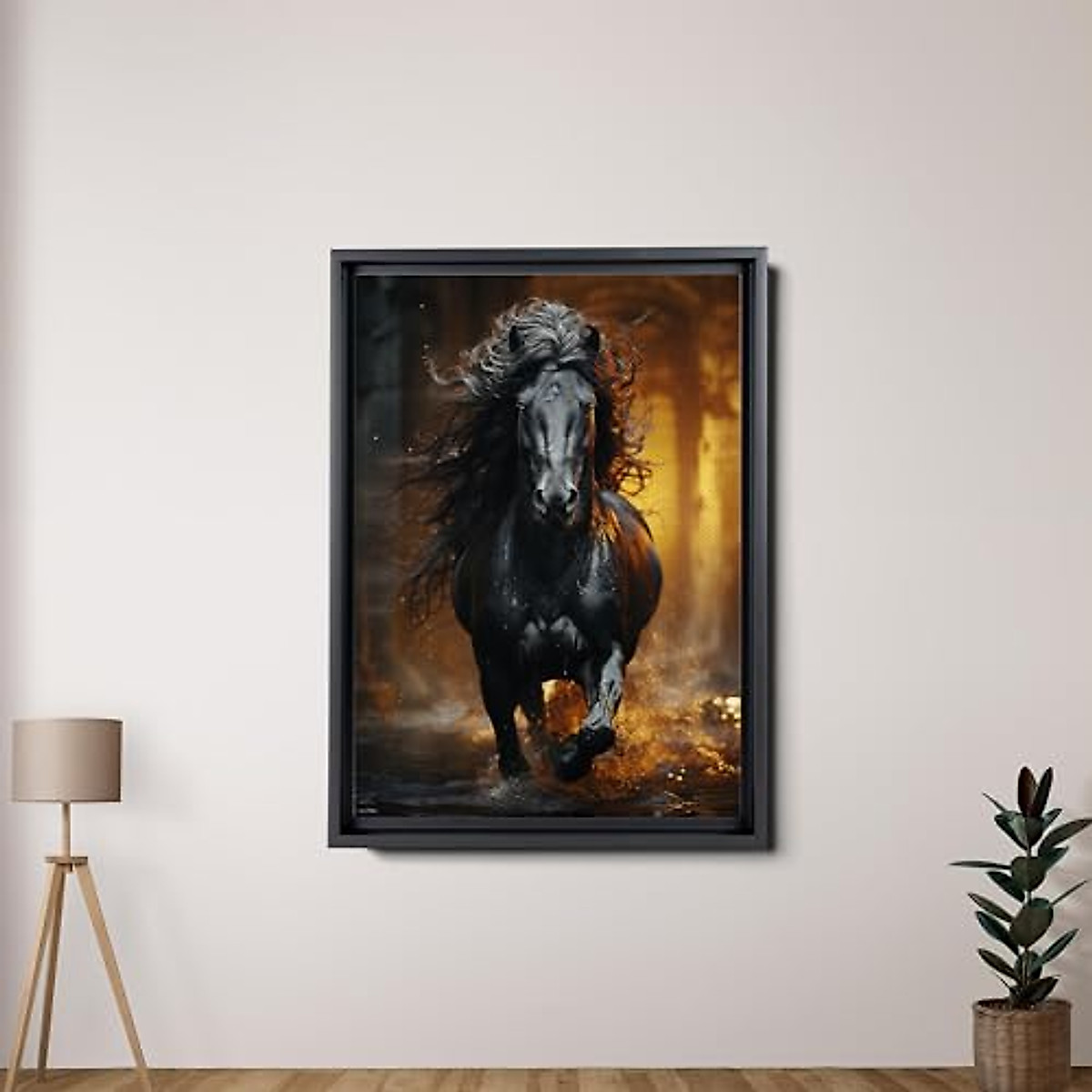 Majestic Black Stallion Galloping In The Clouds, Black Horse On Salt Flats, Canvas Print, Black Horse Print, Black Horse Wall Art, Decor Canvas, Art Decor