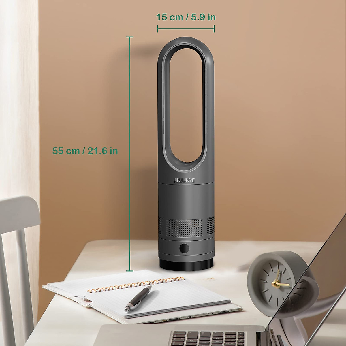 JINJUNYE Bladeless Fan, 22'' Tower Fan with Remote, Quiet Cooling Fan for Bedroom with 8H Timer, 8 Speeds, Portable Fans for Home Bedroom, Kitchen,Office