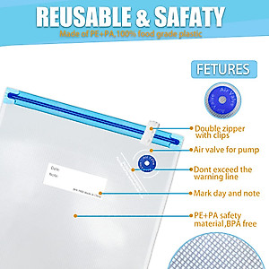 Daarcin 3 Size 40pcs Sous Vide Bags BPA Free Reusable Vacuum Sealer Bags Kit Keep Food Flesh with 1 Vacuum Hand Pump and 2 Sealing Clips