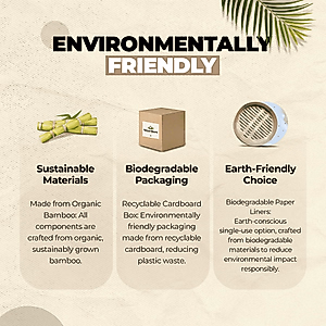 Grown Goods Bamboo Steamer Handmade Basket with Lid | 10 inch 2 Tier Steaming Basket Traditional Design | For Dumplings, Rice, Dim Sum, Vegetables, Fish, and Meat | Includes 50 liners, 2 bamboo sauce