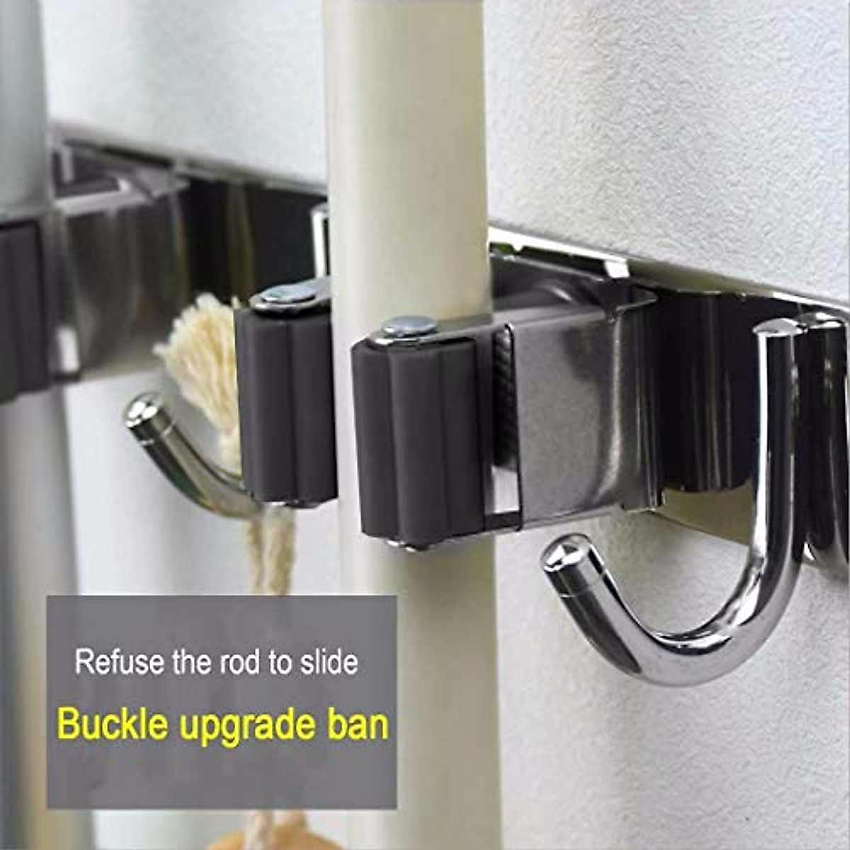 ANDERZS Broom Holder Wall Mount，Latest Upgrade Stainless Steel Holder Wall Mounted Heavy Duty Broom Mop Hanger， for Kitchen Bathroom Garage Organizer Closet Office and Garden,White