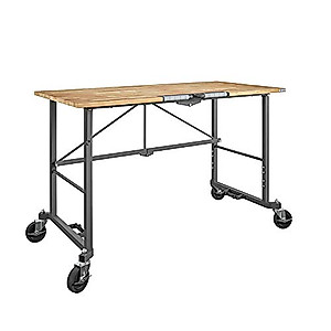 CoscoProducts 66760DKG1E Smartfold Portable Folding, Hardwood Top (400 Pound Weight Capacity, Dark Gray) Workbench Desk, Work, Heath Pine