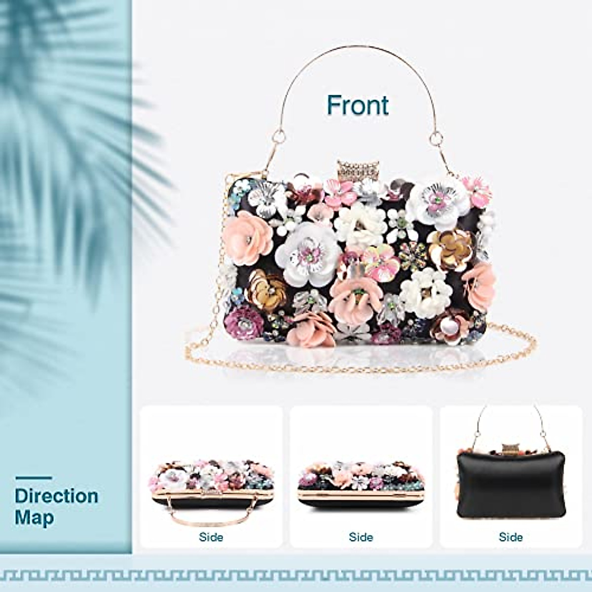 Lanpet Women Clutches Flower Evening Handbag Chain Strap Shoulder Bag