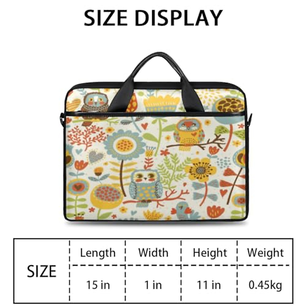 Colorful Owl Floral Laptop Computer Bag Waterproof Shoulder Messenger Bag 13-15 inch Durable Laptop Tote Bag with Shoulder Strap Handle Lightweight Crossbody Briefcase