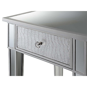 Convenience Concepts Gold Coast Mirrored End Table with Drawer, Silver / Silver Faux Croc