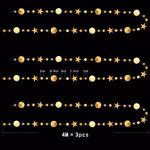 Gold Twinkle Little Star Party Garlands Glitter Hanging Moon Stars Decorations Kids Birthday Bday Baby Shower Wedding Ramadan EID Graduation Party Supplies