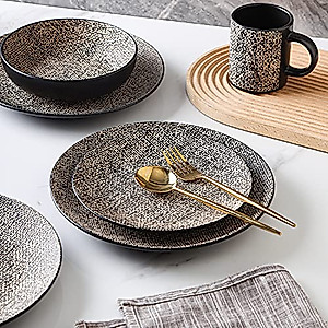 Stone + Lain Sophie Rustic Stoneware Dinnerware Service for 4, Brown and White Textured, 16 Pieces
