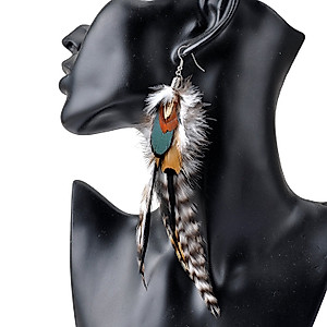 Lureme Bohemian Style Multicolor Pheasant Feathers Dangle Earrings for Women(02004768)