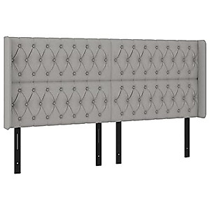 loibinfen Queen Fabric Box Spring Bed with Mattress Set,Included 1 x Bed Frame/1 x Headboard with Ears-A/1 x Mattress/1 x Mattress Topper, Light Gray with Black Legs(Style F)