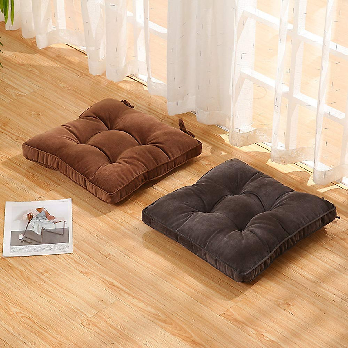 Nathime Soft Patio Outdoor Corduroy Chair Pad with Ties Home Decor Indoor Dining Chairs Cushion 18"×18"×3.6" Brown 1Pc