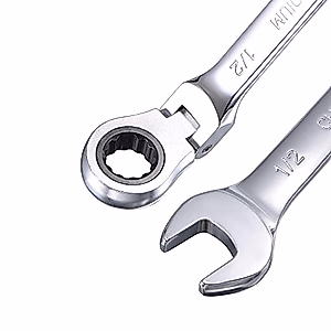 uxcell 1/2 Inch Flex-Head Ratcheting Combination Wrench SAE 72 Teeth 12 Point Ratchet Box Ended Spanner Tools, Cr-V