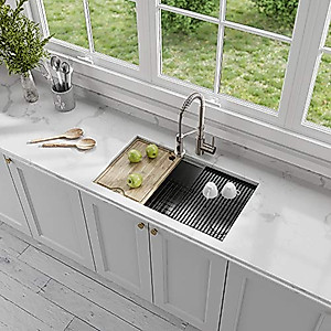 KRAUS Kore™ Workstation 32-inch Undermount 16 Gauge Single Bowl Stainless Steel Kitchen Sink with Accessories (Pack of 5) with WasteGuard™ Continuous Feed Garbage Disposal, KWU110-32-100-75MB