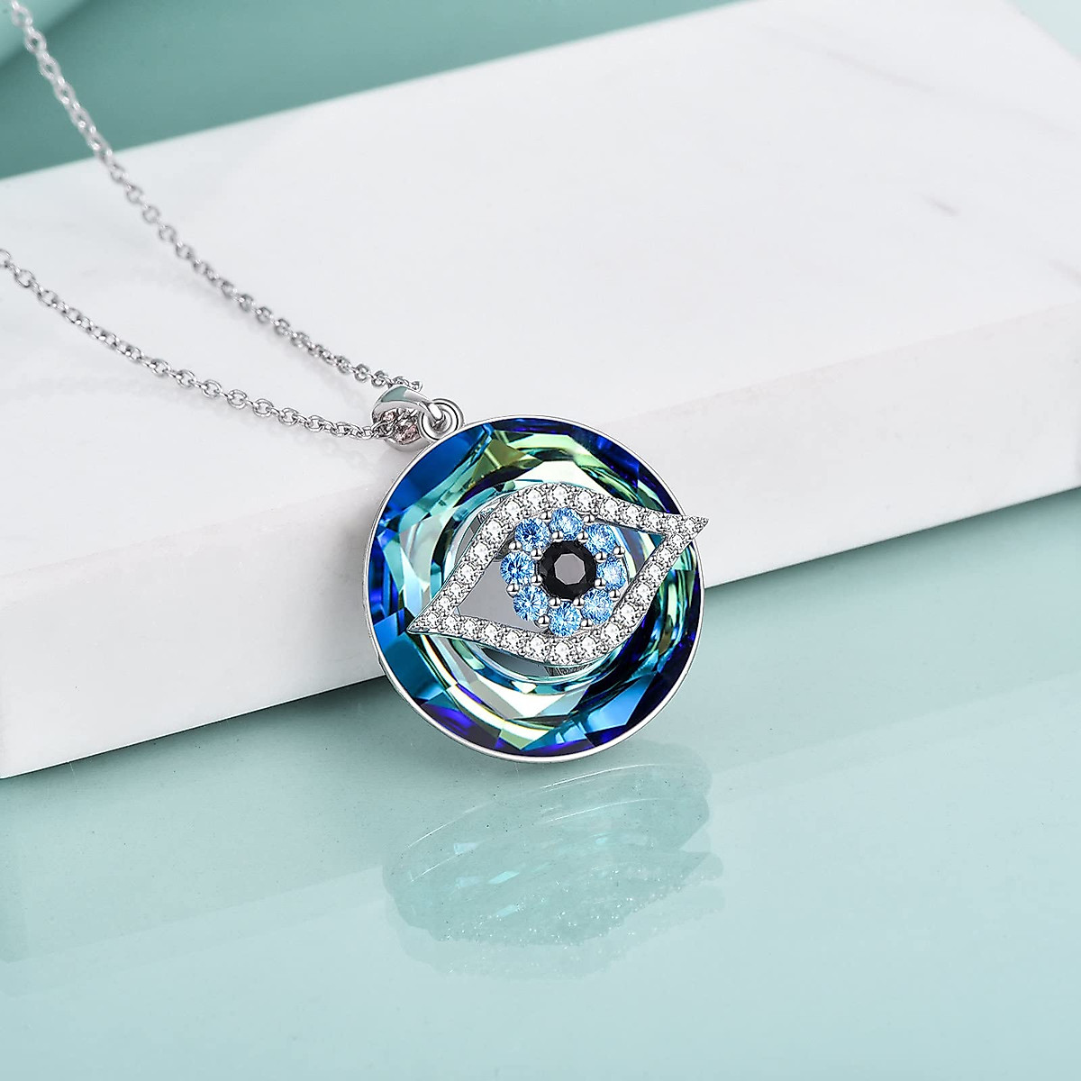 WINNICACA Evil Eye Necklace for Women Valentines Day Gifts for Her Sterling Silver Protection Pendant Necklace with Blue Crystal Nazar Jewelry Birthday Mothers Day gifts for sisters her mother