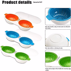 WWLUCKY Draining Egg Boiler for Microwave, Perfect Double Egg Poacher, Silicone Egg Boiler Cups, Double Egg Cups for Boiled Eggs, Draining Egg Boiler Set, Kitchen Cooking Gadget Tools, Blue