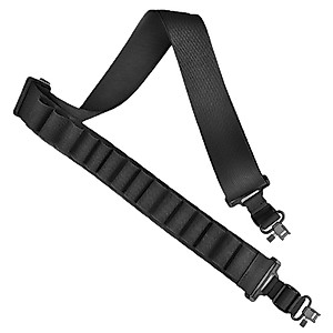 CVLIFE Shotgun Sling with Shell Holder, Gun Sling Holds15 Shells for 12 Gauge, Adjustable Two Point Sling with Sling Swivels for Outdoors