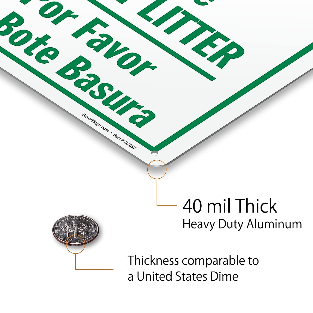 SmartSign 14 x 10 inch “Please Do Not Litter, Por Favor No Bote Basura” Metal Sign, 40 mil Laminated Rustproof Aluminum, Green and White, Made in USA