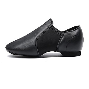 MSMAX Womens Leather Jazz Shoes Slip on Ballroom Dance Practice Teaching Shoe Black 9 M US Women