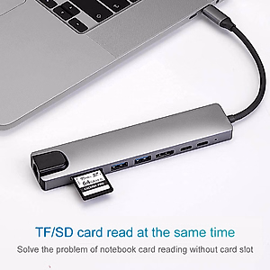 USB C Hub Multiport Adapter, 8-in-1 USB-C Hub with 4K HDMI, RJ45 Ethernet, 87W PD, SD/TF Card Reader, USB-C Data Port Docking Station Compatible with MacBook Pro/Air/iPad Pro/XPS