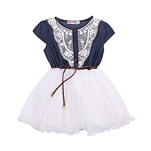 Toddler Kids Baby Girls Princess Dress Sleeveless Lace Denim Top Stitching Tulle Tutu Skirts Clothes (3-4 Years, White)