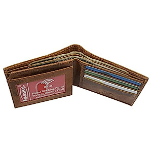 MARSHAL RFID Blocking Genuine Leather Men's Bifold Eagle USA Flag Wallet Gift (Brown)