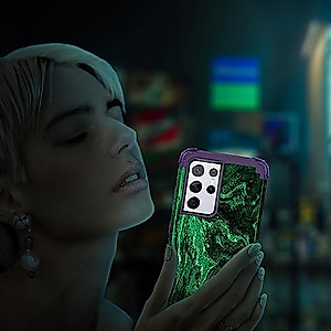 Miqala for Galaxy S21 Ultra 5G Case,Shiny in The Dark Three Layer Heavy Duty Shockproof Protection Hard Plastic Bumper +Soft Silicone Rubber Protective Case for Galaxy S21 Ultra,Deep Purple