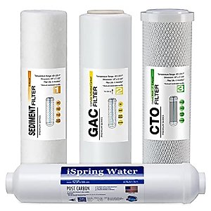 iSpring F4US Standard Reverse Osmosis RO Systems 6-Month Replacement Prefilter Cartridge Pack Set, 4 Filters w/Sediment, CTO, GAC, Post-Carbon, Made in USA, 10" x 2.5", White