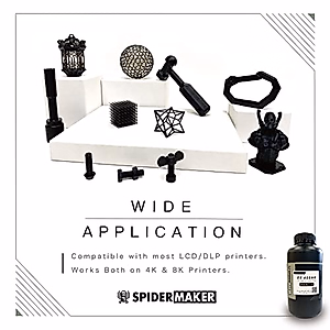 SPIDER MAKER 3D Printer 8K Resin EX-450HR, 405nm LCD UV-Curing Resin, High Precision & High Rigidity Engineering Photopolymer Resin, Works Both on 4K & 8K Printers, Low Odor (Black, 1kg)