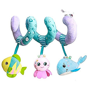 Caterbee Baby Stroller Toys, Activity Spiral Plush bar Toy Accessories, Crib Toys Car Seat Toy with Bell for boy or Girl 0 Months+ (Ocean)
