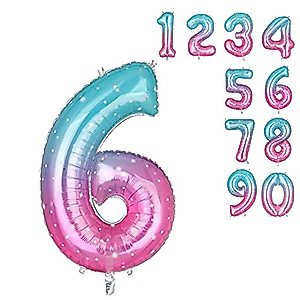 34 Inch Rainbow 6 Number Balloons Mylar Foil Helium Digital Balloons Wedding Bachelorette Anniversary Baby Shower 6st Birthday Outer Space Jelly Theme Party Decor Supplies