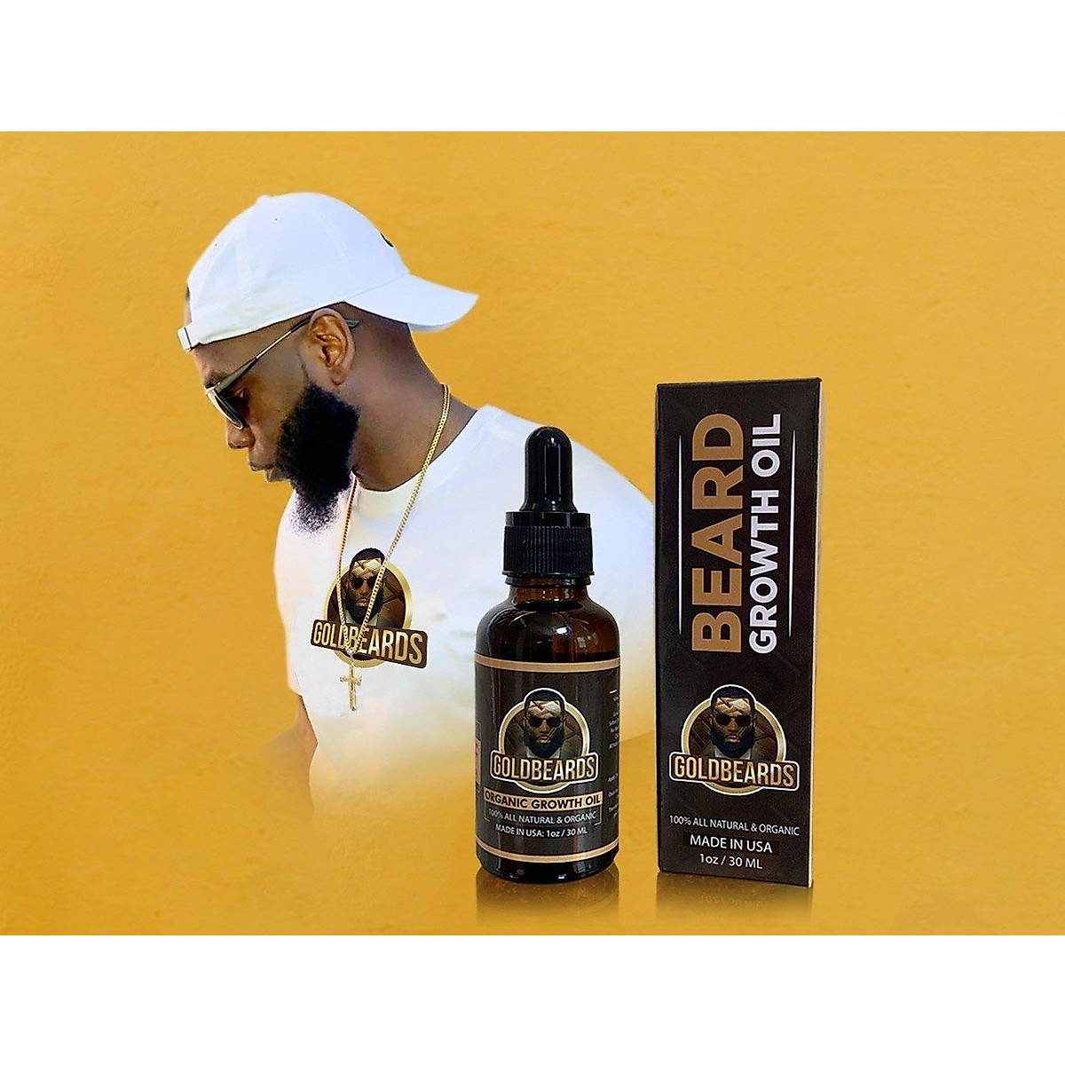 GOLDBEARDS GROWTH Beard Oil, 100% Pure Natural for Groomed Beards, Mustaches, & Moisturized Skin 1 Oz Infused with Argan, Jojoba, Avocado, Vitamin E, Biotin and Almond Oils