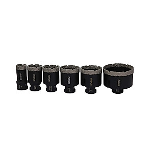 FVSCM Vacuum brazed Diamond Dry Drilling bits Core bits Set with 5/8-11 for Porcelain Tile Granite Marble Stone Masonry Black（25/35/40/45/50/68mm）