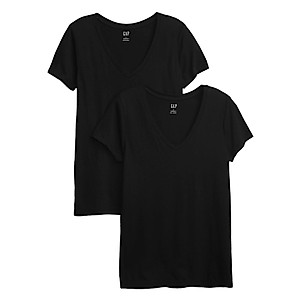 GAP Womens Favorite V-Neck T-Shirt T Shirt, True Black 2 Pack, Large US