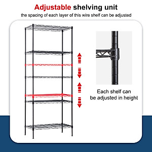 24/7 Shop at Home Nigel Industrial 5 Tier Wire Shelving Rack with Adjustable Shelves and NSF Certified, Metal Storage Shelves for Kitchen, Office, Garage, Basement, Laundry Room, Black