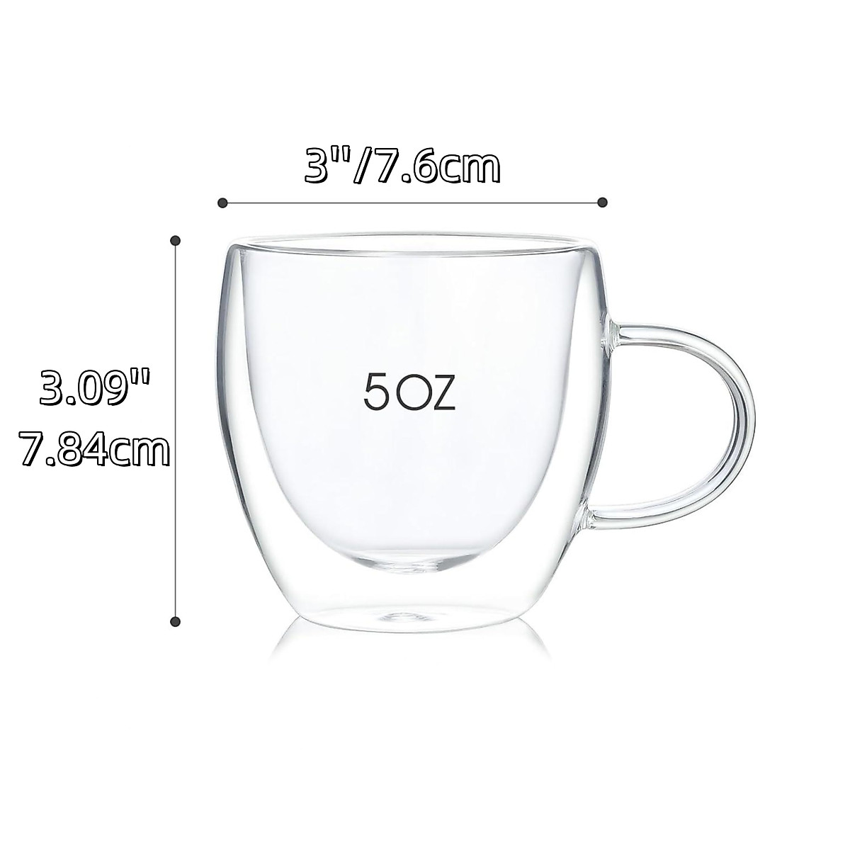 Generic 4-Pack 5 Ounces Double Wall Clear Glass Coffee mugs,5 oz Espresso Cups With Handle,Insulated Mugs,Cappuccino Cups,Tea Cups,Latte Cups,Beverage Glasses Heat Resistant