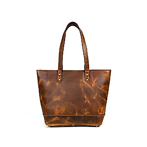 Aaron Leather Goods Genuine Leather Shoulder Bag Handbags Wallet Tote Bag 3pcs Purse Set (Umber)