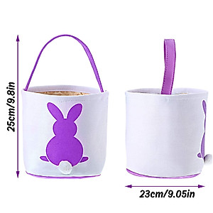 Blulu 4 Pieces Easter Bunny Basket Bags Canvas Gift Basket with Fluffy Tail for Kids Party Decoration and Daily Use
