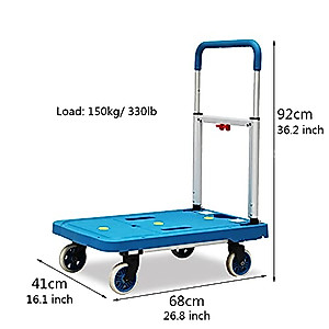 Generic Hand Truck Platform Truck with Plastic Panel Adjustable Handle for Baggage Parcel Moving Transport Foldable Hand and Wheels Push Cart Utility Cart (Color : Black)