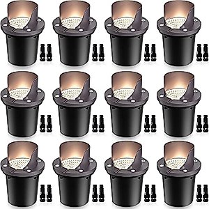 SUNVIE 12 Pack Low Voltage Landscape Lights 12W LED Outdoor In-Ground Lights Waterproof Shielded Well Lights 12V-24V Warm White Paver Lights with Wire Connectors for Pathway Garden Yard Fence Deck